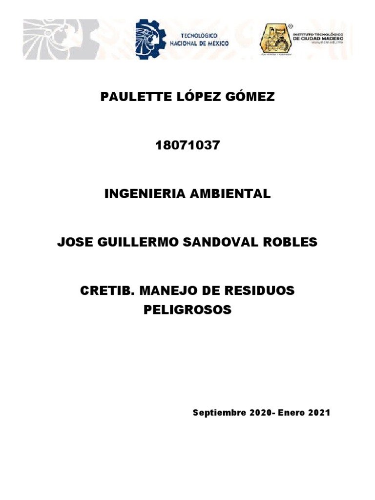 CRETIB. Manejo de Residuos Peligrosos | PDF | Infección | Residuos