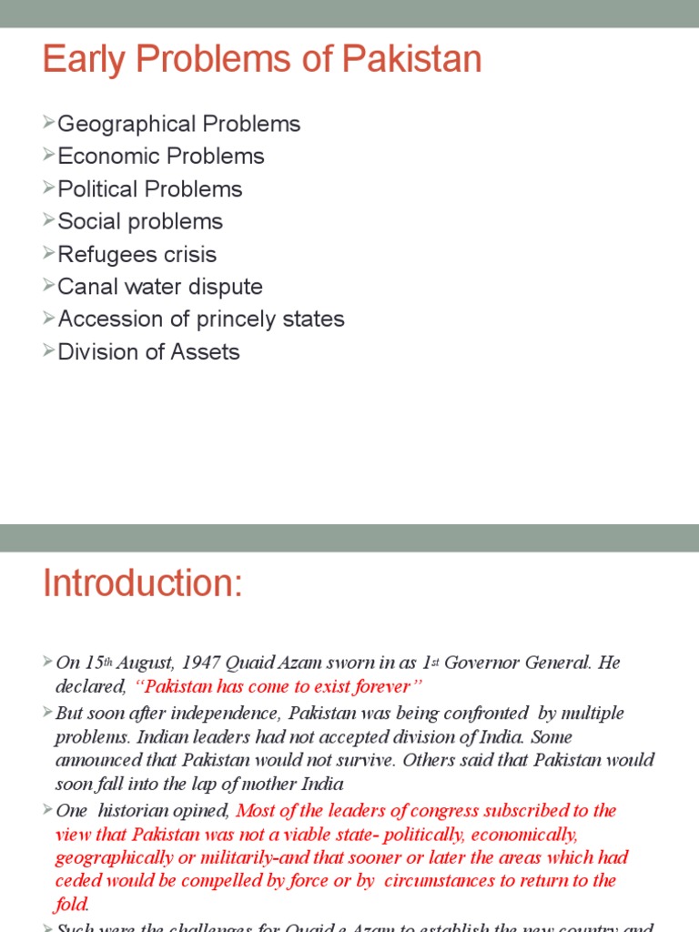 Early Problems of Pakistan | PDF | Pakistan | Asia