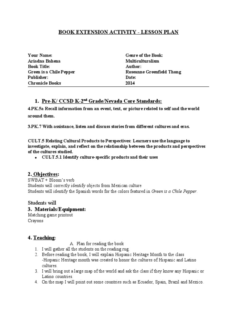 Book Extension Activity - Lesson Plan: Students Will | PDF | Hispanic ...