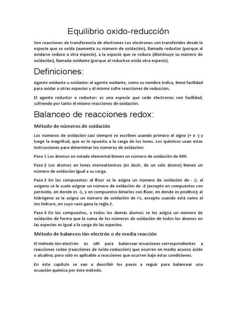 Equilibrio Oxido-Reducción | PDF | Redox | Electroquímica