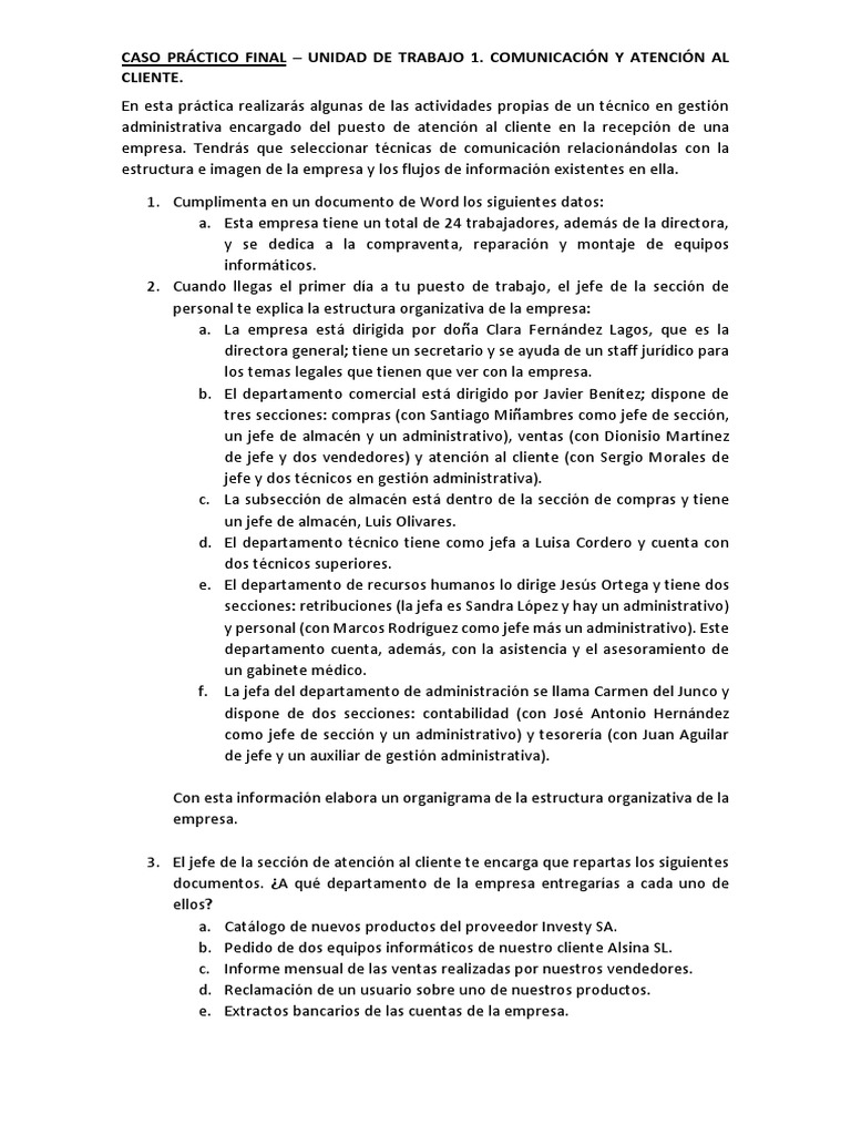 Caso Final UT1 | PDF | Servicio al Cliente | Empresas