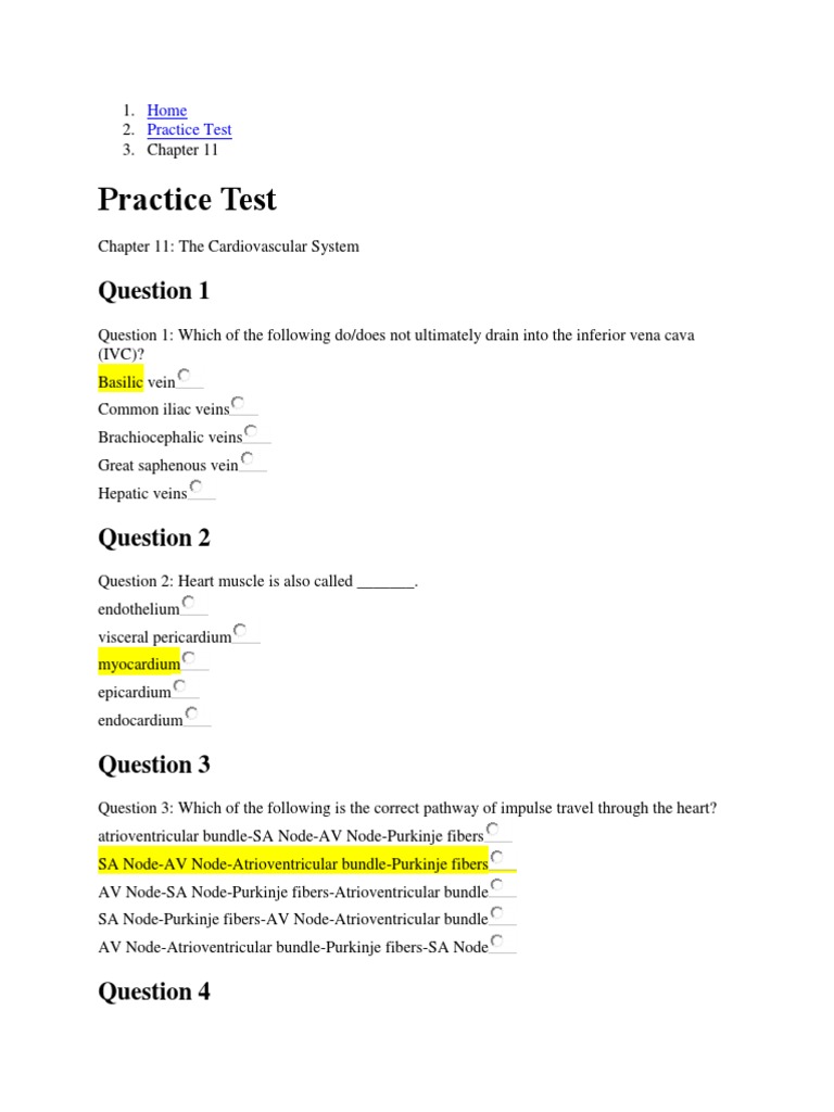 Cardiovascular System Practice Test: Multiple Choice Questions on the ...