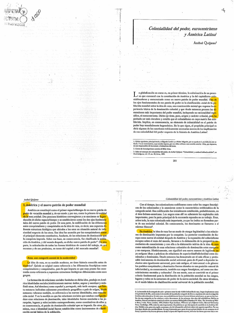 Quijano, Anibal - Colonialidad Del Poder, Eurocentrismo y América ...