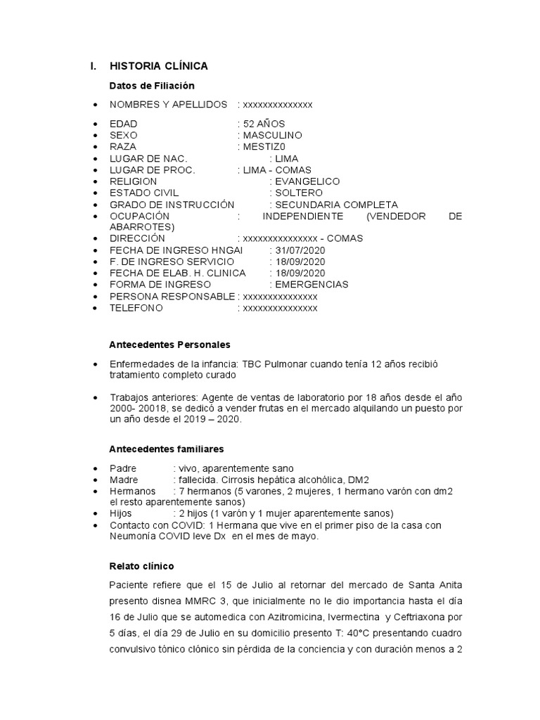 HISTORIA CLÍNICA y Datos de Paciente | PDF | Especialidades Medicas ...