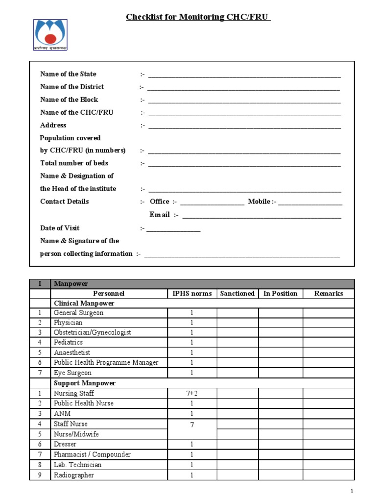 Checklist For Monitoring CHC/FRU: Email | PDF | Childbirth | Emergency ...