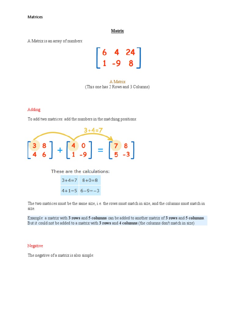 Matrices: Adding | PDF