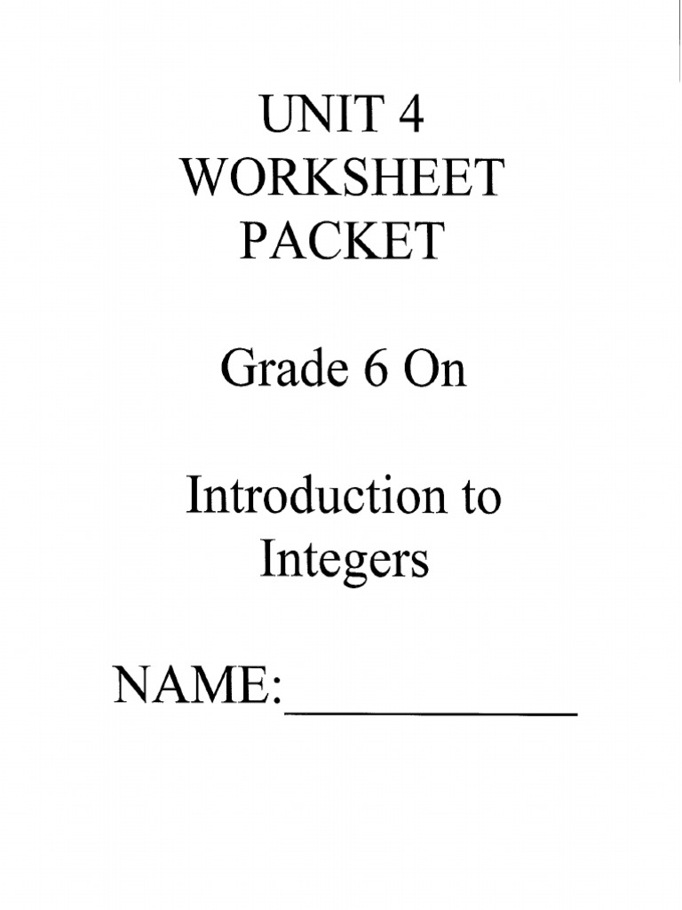 Unit 4 Worksheet Packet-Introduction To Integers | PDF