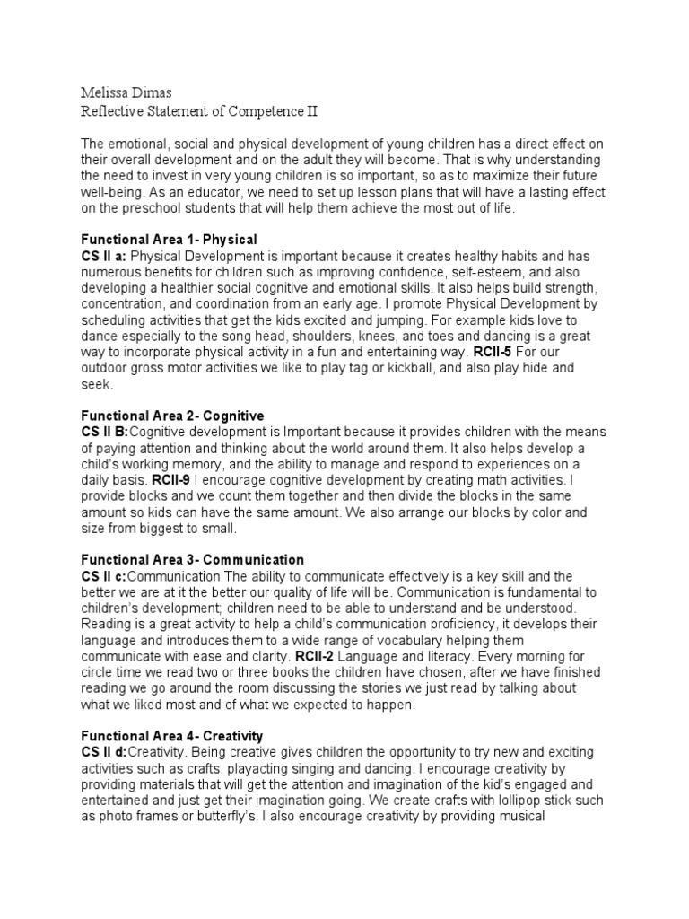 Competency Statement II | PDF | Cognitive Development ... Competency Statement II | PDF | Cognitive Development ...