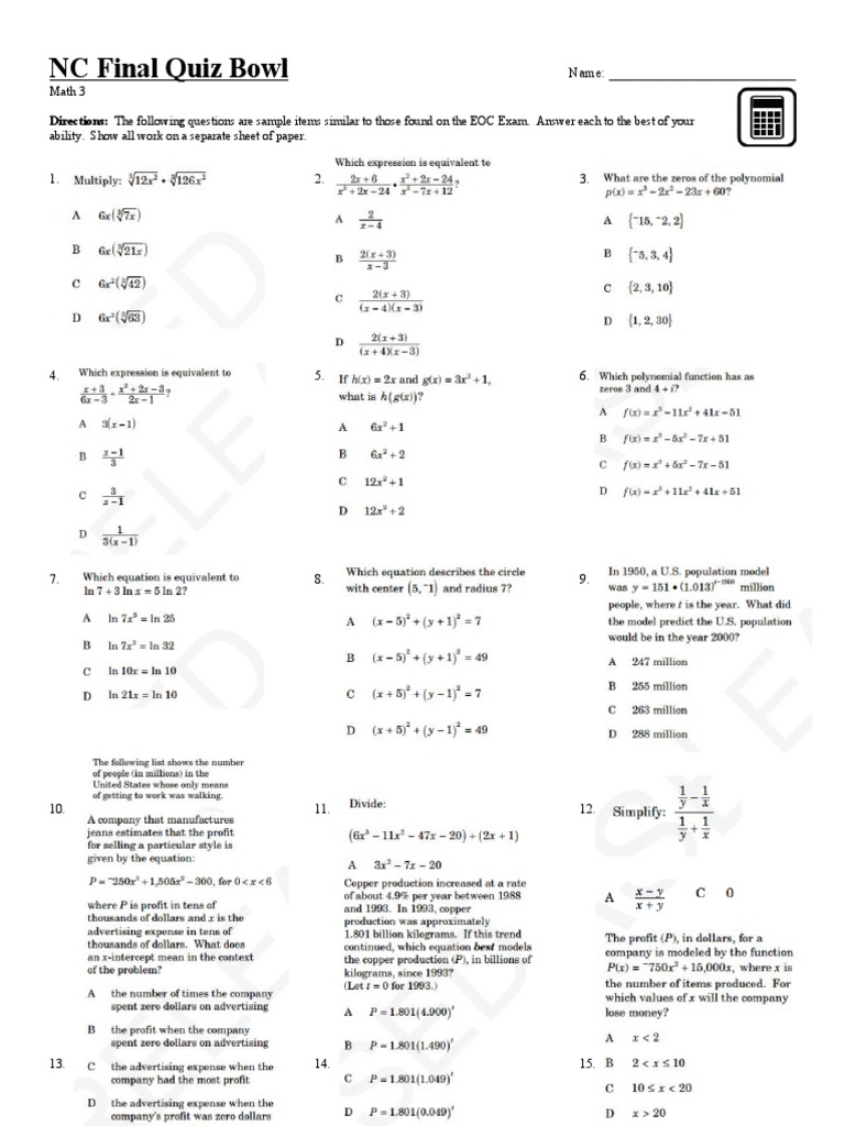 Math 3 Quiz Bowl | PDF