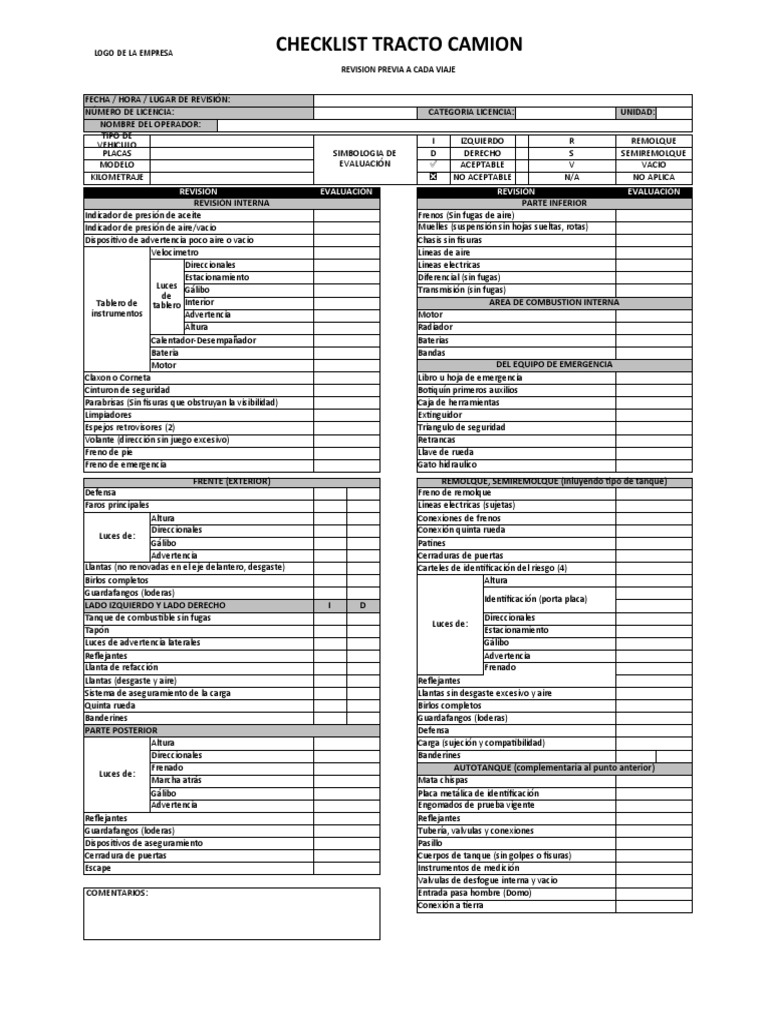 Checklist Tractocamion | PDF | Remolque (Vehículo) | Coche
