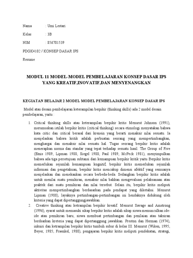 Kegiatan Belajar 2 Model Model Pembelajaran Konsep Dasar Ips | PDF Kegiatan Belajar 2 Model Model Pembelajaran Konsep Dasar Ips | PDF