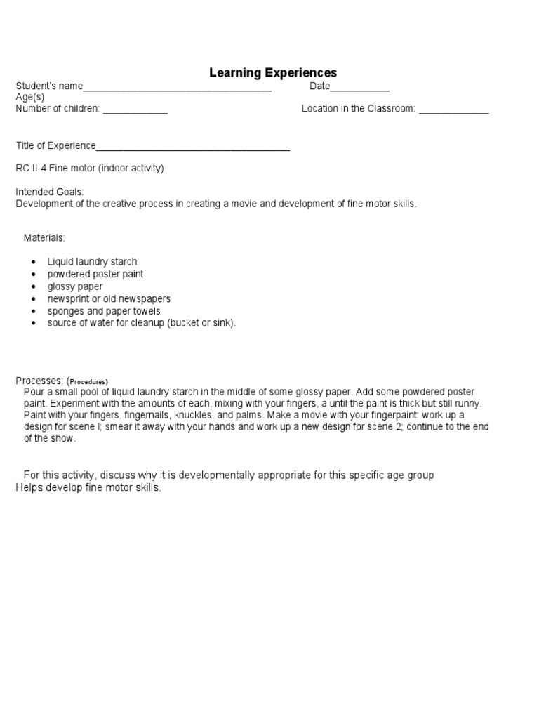 RC Ii-4 Fine Motor Indoor Activity | PDF