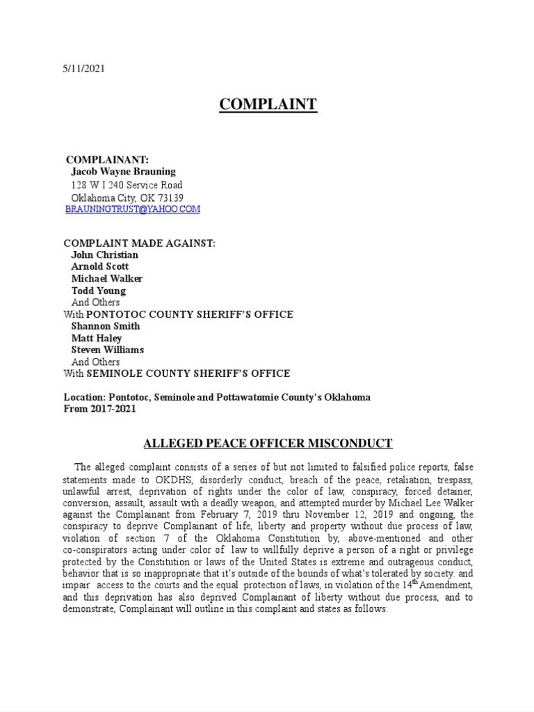 Pott County Misconduct Complaint | PDF | Search And Seizure | Defamation