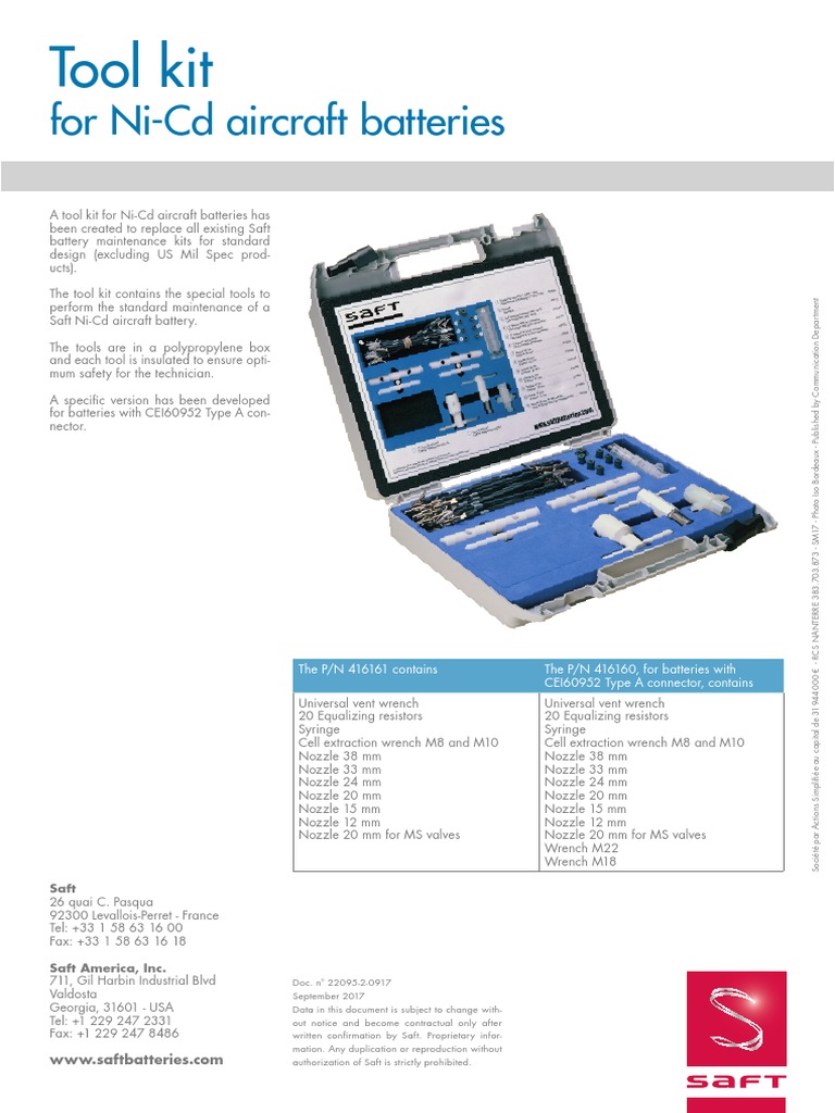 Tool Kit: For Ni-Cd Aircraft Batteries | PDF | Equipment | Electrical ...