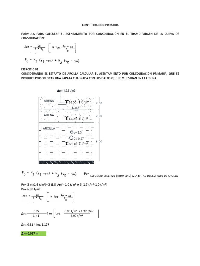 Asentamiento Por Consolidacion Primaria Ejercicios | PDF | Mecánica de ...