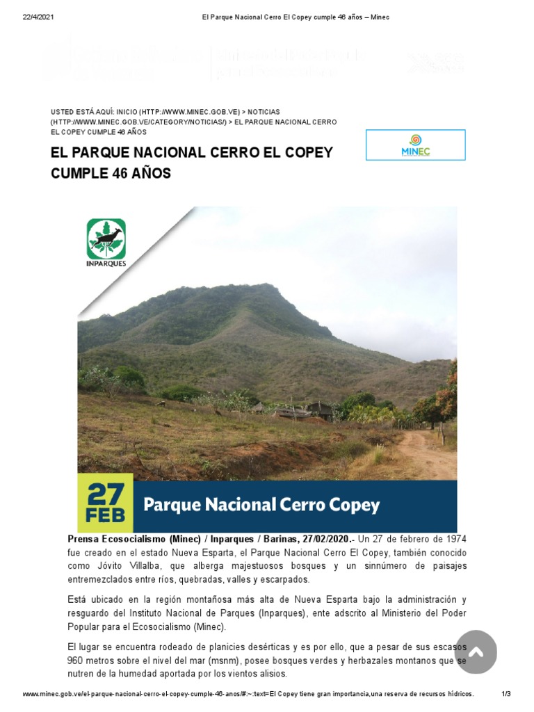 Parque Nacional Cerro El Copey - Jóvito Vallaban | PDF | Naturaleza ...