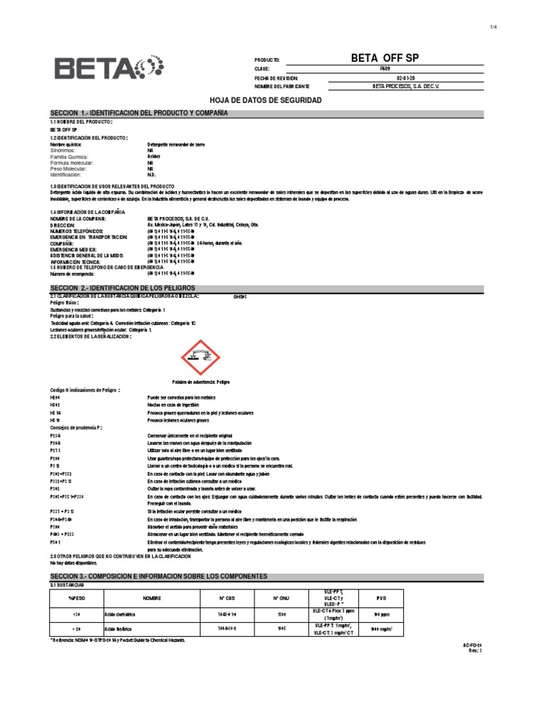 005 HDS Beta Off SP | PDF | Toxicología | Agua
