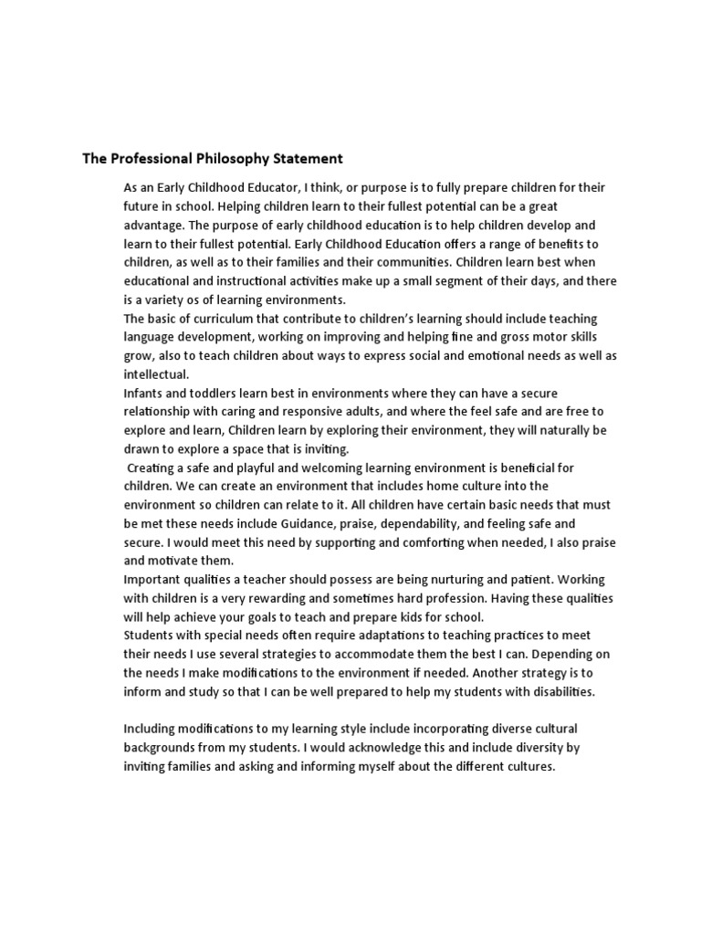 Professional Philosophy Statement | PDF | Early Childhood Education ...