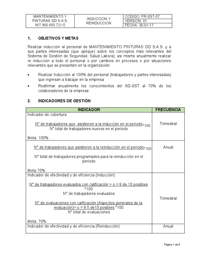 Induccion y Reinduccion | PDF | Seguridad y salud ocupacional | Empresas