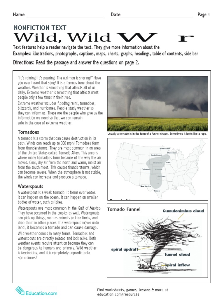 Nonfiction Text Features Wild Wild Weather | PDF | Tornadoes | Thunderstorm