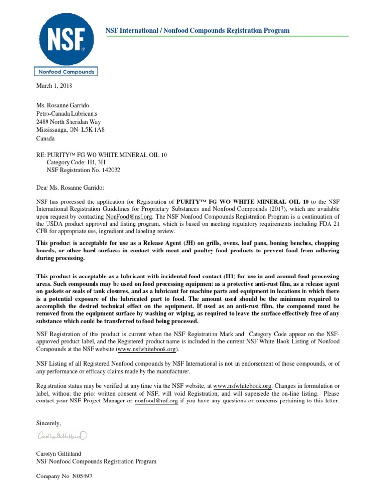 NSF International / Nonfood Compounds Registration Program | PDF ...