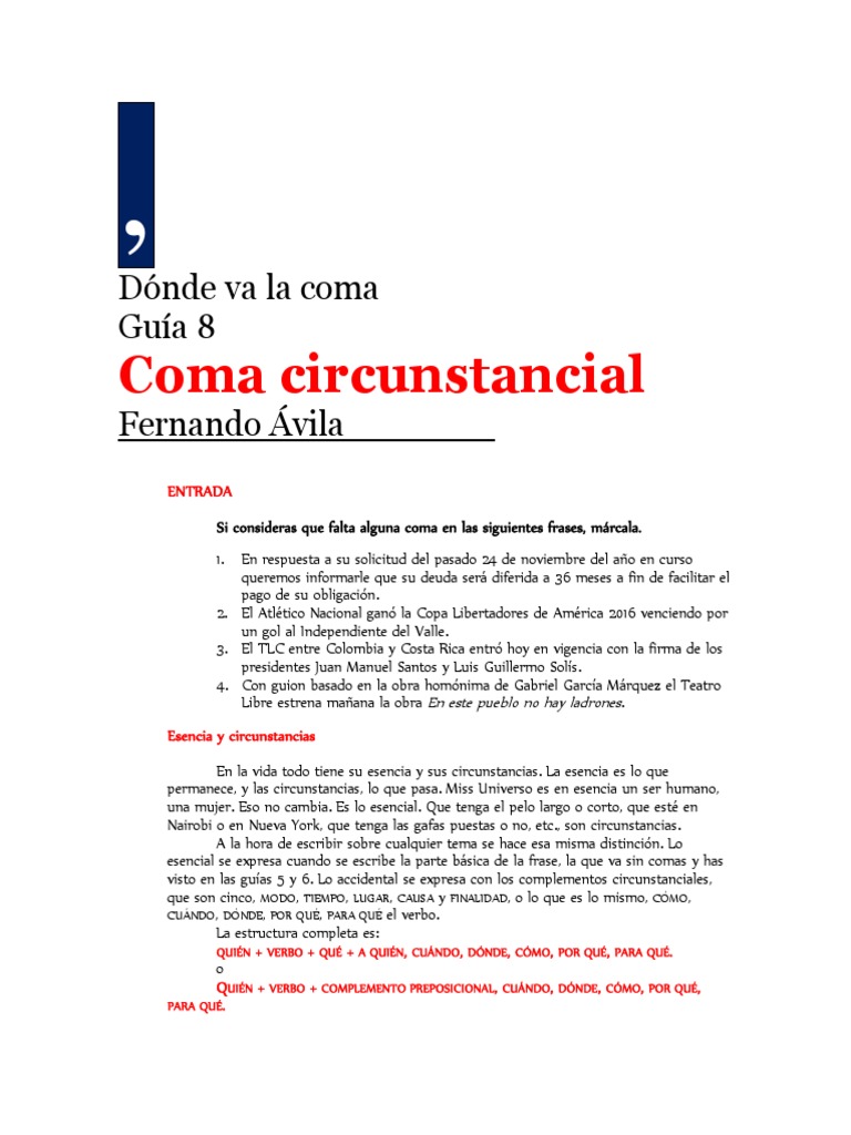 Coma Circunstancial: Uso y Ejemplos | PDF | Adverbio | Gabriel García ...
