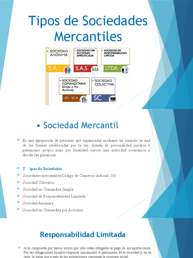 Tipos de Sociedades Mercantiles | PDF | Sociedad de responsabilidad limitada | Empresas