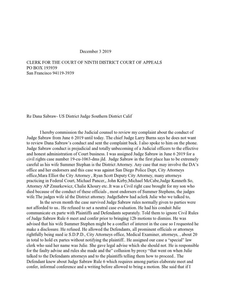 Allegations of Judicial Bias and Misconduct Against Judge Dana Sabraw ...