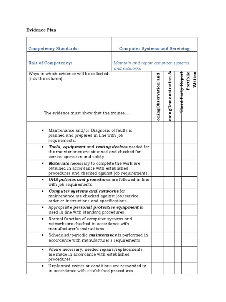 Evidence Plan COC 4 | PDF | Systems Engineering | Computer Engineering