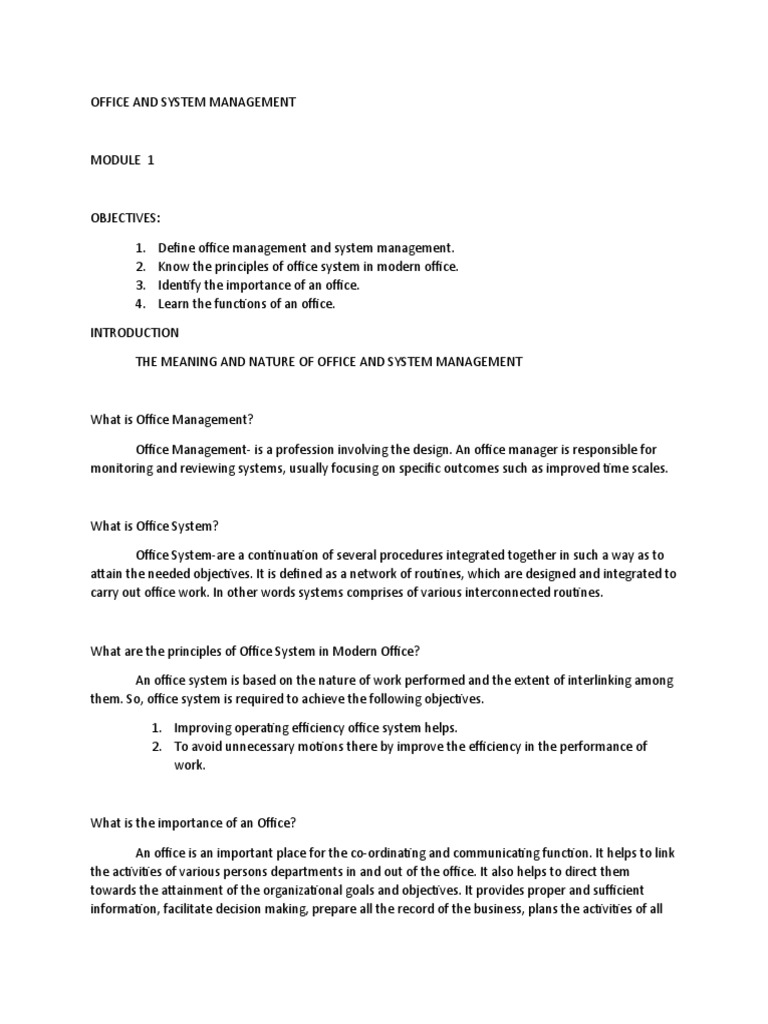 Office and System Management | PDF | System | Employment