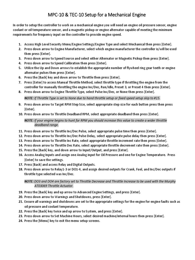 MPC-10 & TEC-10 Setup For A Mechanical Engine | PDF | Throttle | Engines