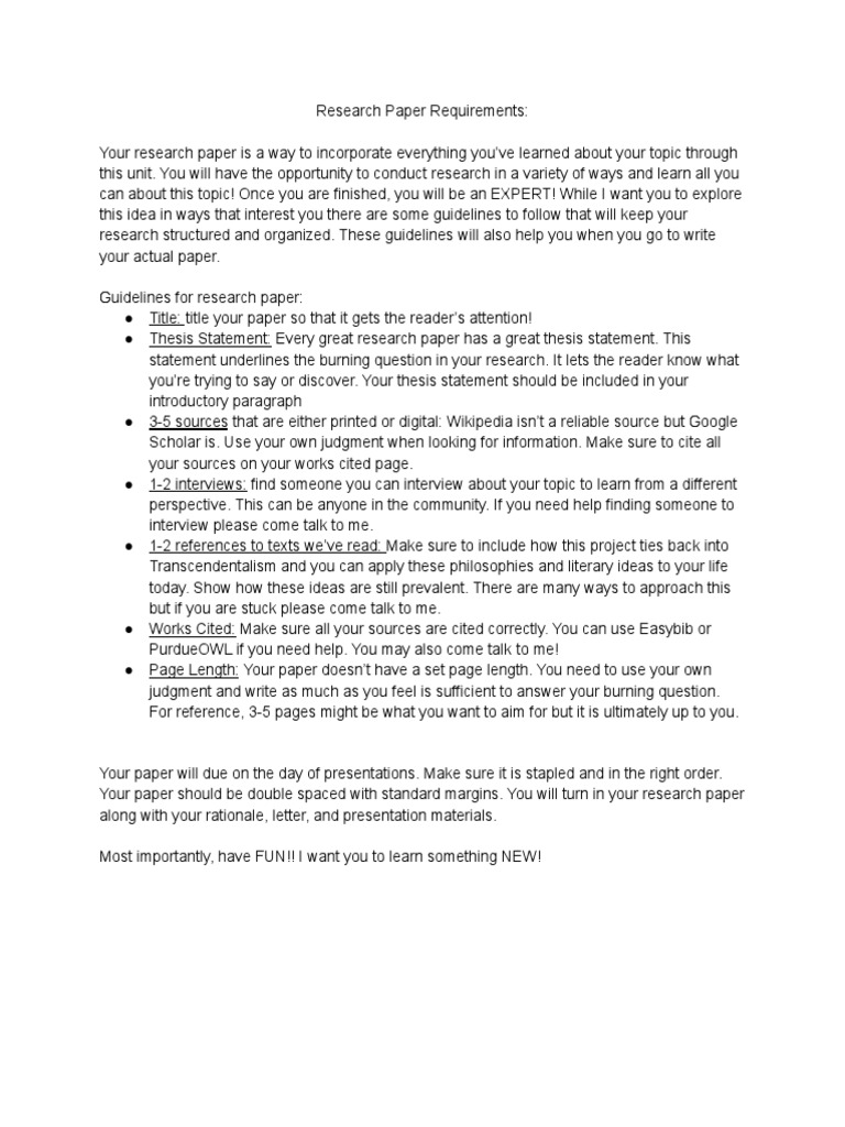 Research Paper Requirements | PDF | Academic Publishing | Thesis