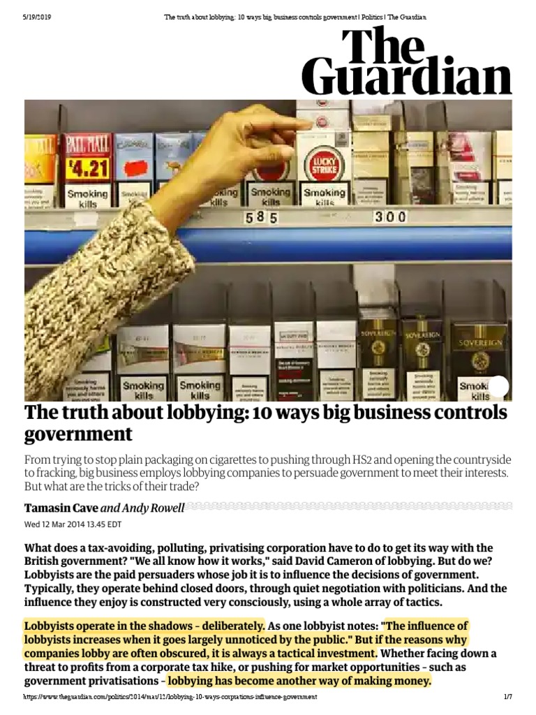 Guardian '14 - The Truth About Lobbying - 10 Ways Big Business Controls ...