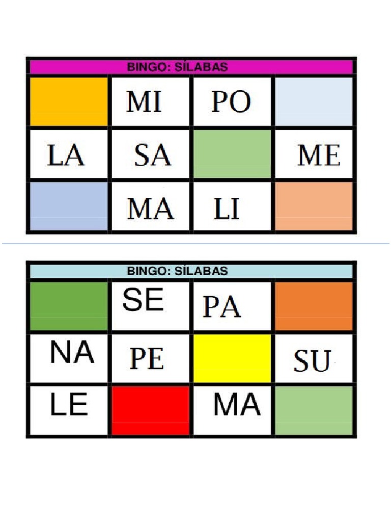 Bingo de Las Silabas | PDF