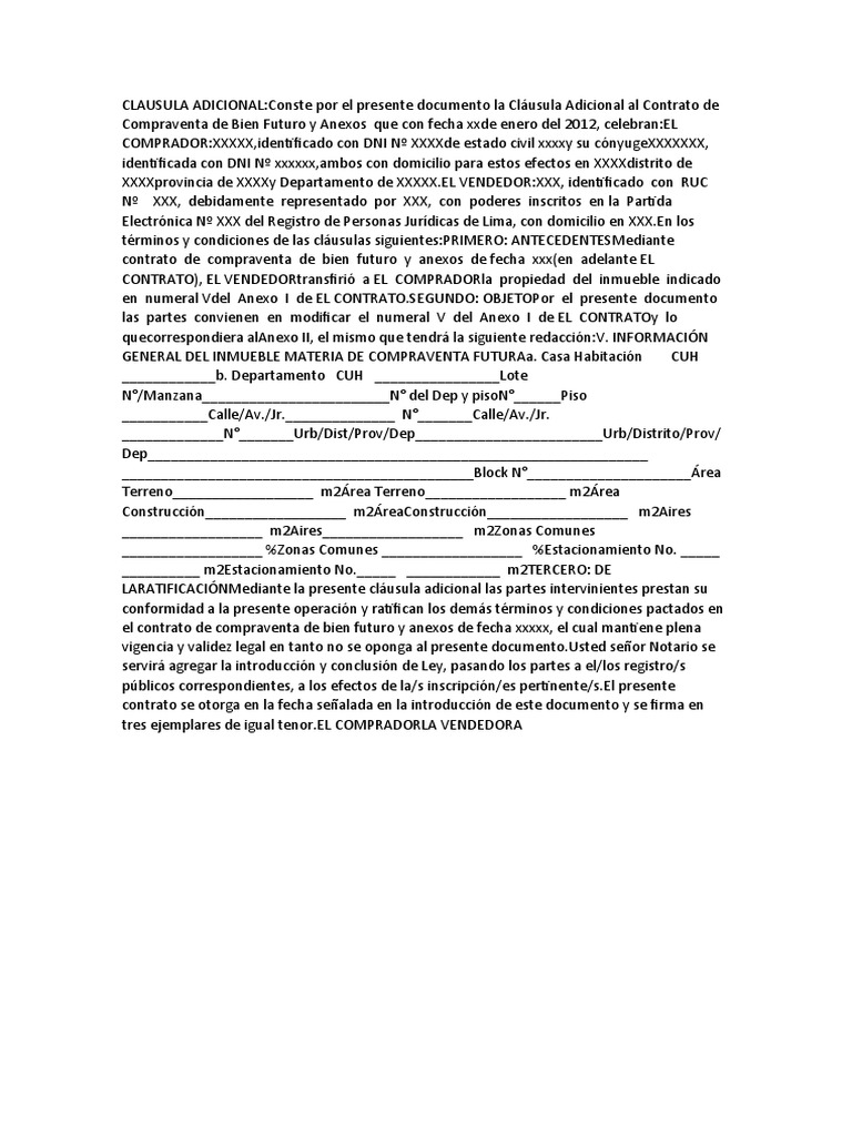 Clausula Adicional | PDF | Derecho empresarial | Ley común