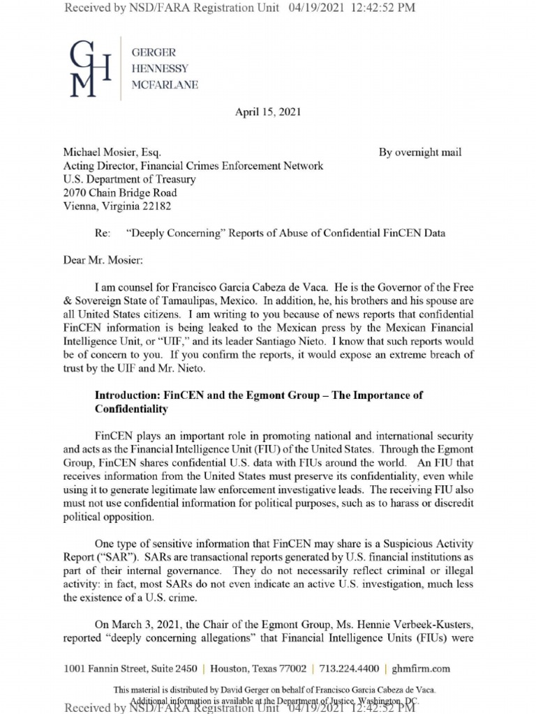 FinCen Letter From Attorney | PDF | Money Laundering | National Security