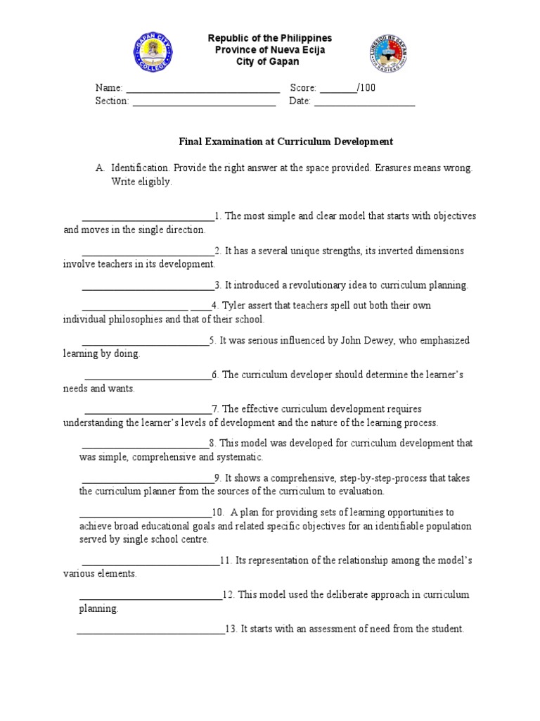 Final Examination of Curriculum Development | PDF | Curriculum | Innovation