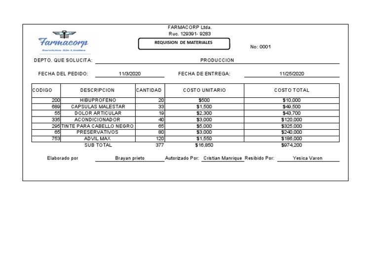 Requisicion en Excel Materiales | PDF
