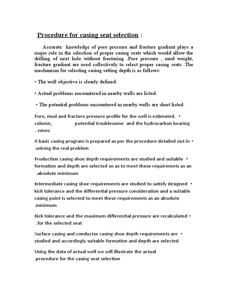 Procedure For Casing Seat Selection | PDF