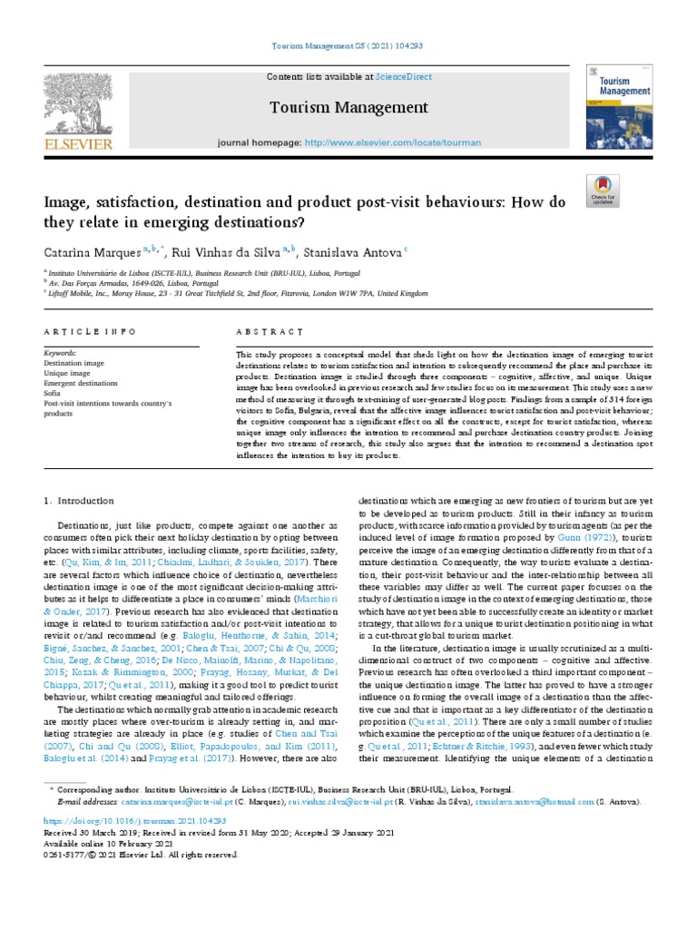 Image, Satisfaction, Destination and Product Post-Visit Behaviours How ...