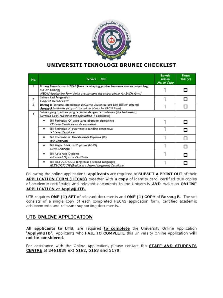 UTB Application Document Checklist | PDF | Diploma | Career And ...