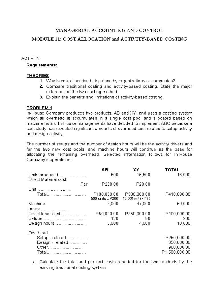COST ALLOCATION and ACTIVITY-BASED COSTING | PDF | Business Economics ...