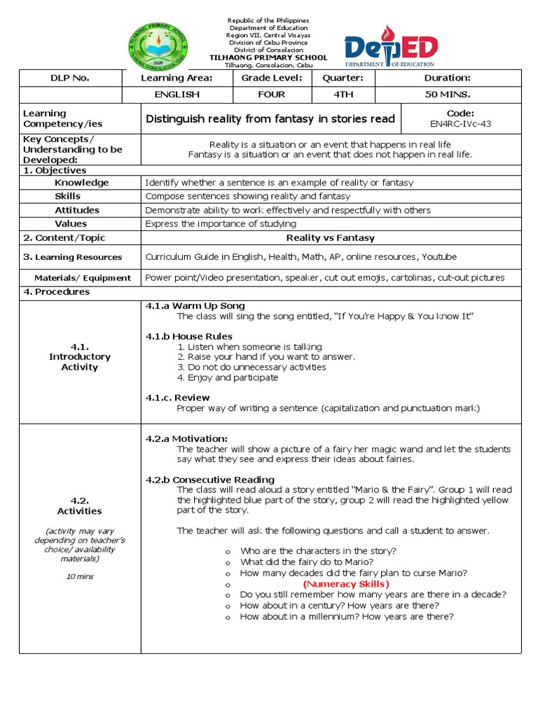 Detailed Lesson Plan in English 4 | PDF | Reality | Learning