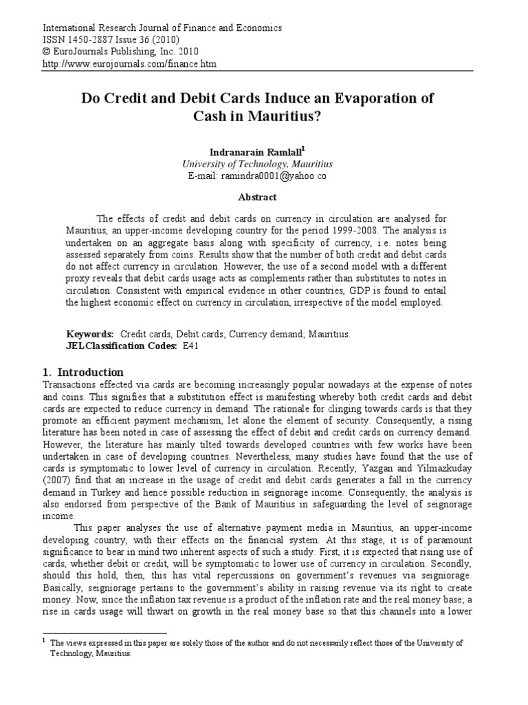 Do Credit and Debit Cards Induce An Evaporation of Cash in Mauritius ...