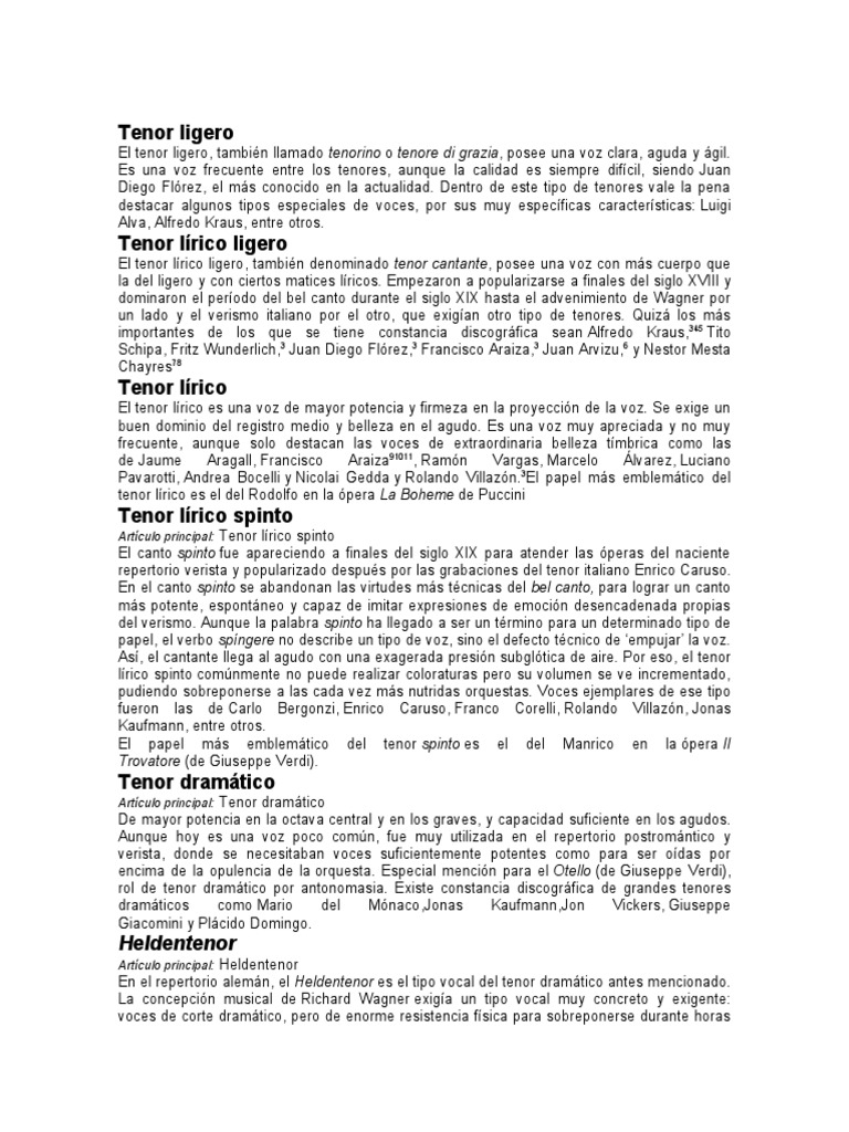Tipos de Tenores y Sus Características | PDF | Música vocal | Canto