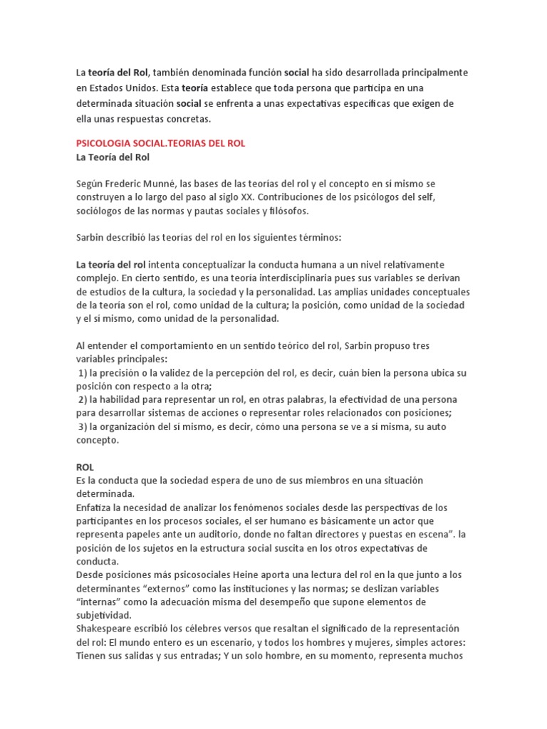 Teoría Del Rol PSICOLOGIA | PDF | Comportamiento | Tartamudeo