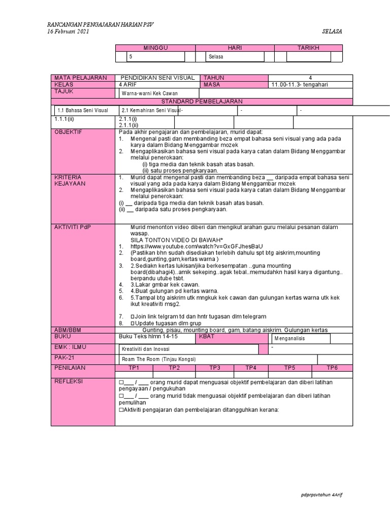 RPH Unit 2 PSV Week 5 Kek Cawan | PDF