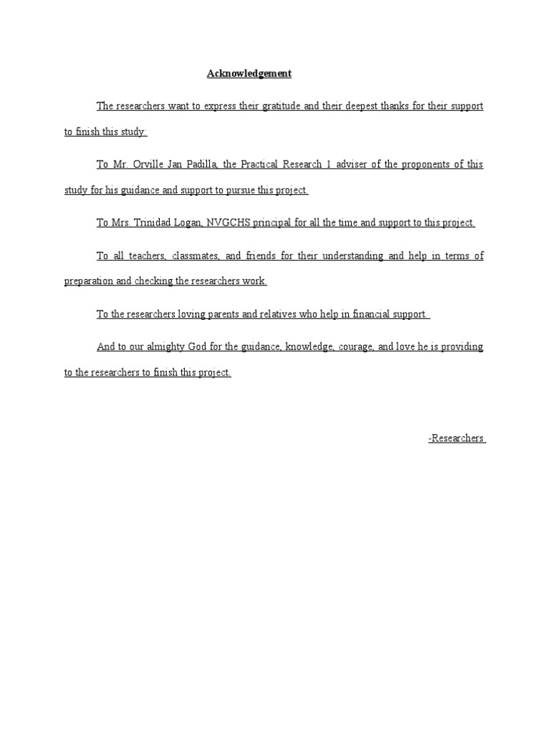 Example of Acknowledgement in research (2018-2019)