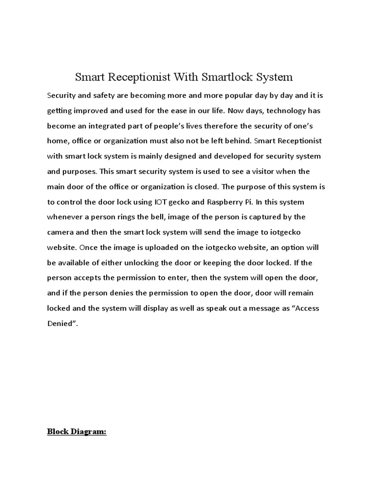 Smart Receptionist With Smartlock System: Block Diagram | PDF