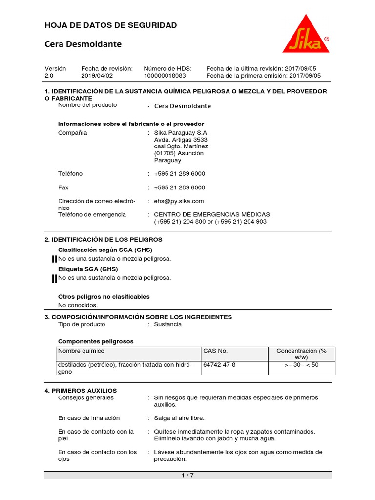 Cera Desmoldante | PDF | Toxicidad | Ciencias fisicas
